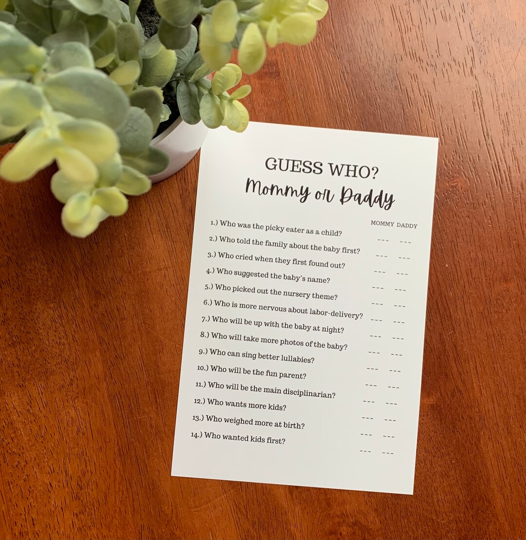 Baby Shower Party Game Guess Who Mommy or Daddy Trivia Game Mom or Dad ...