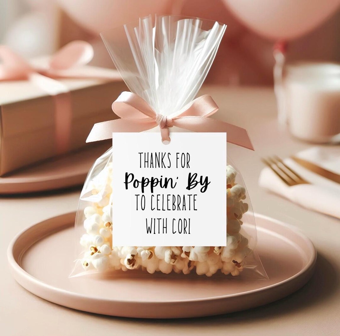 Thanks for Popping By, Popcorn Tags, Bridal Shower, Baby Shower, Grad ...