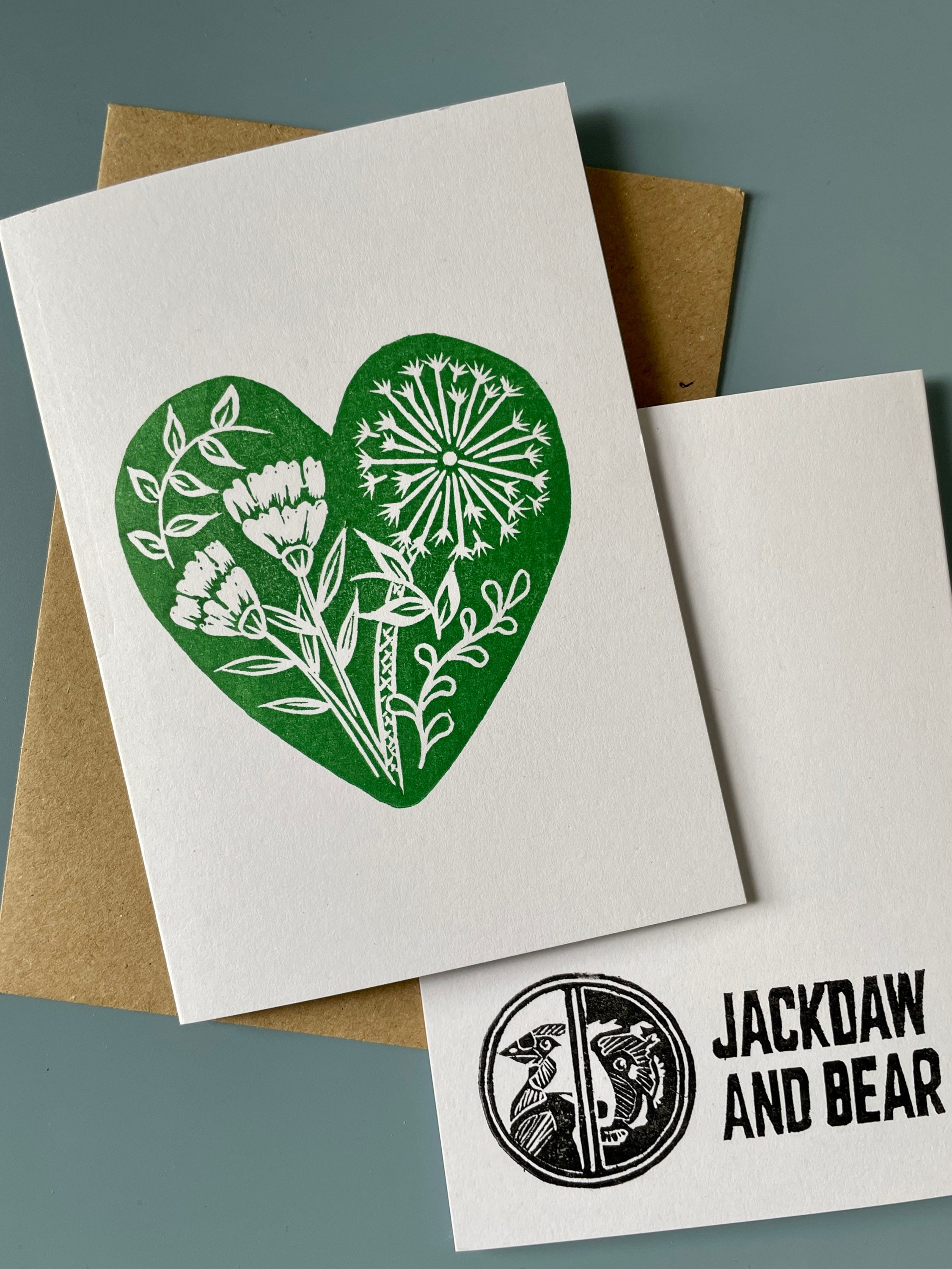 Botanical Heart Greeting Card | Linocut Print | Anniversary Card ...