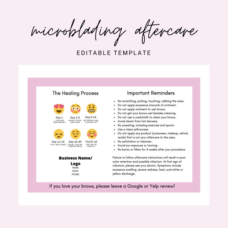 Modern Microblading Aftercare Instructions Template Permanent Makeup ...