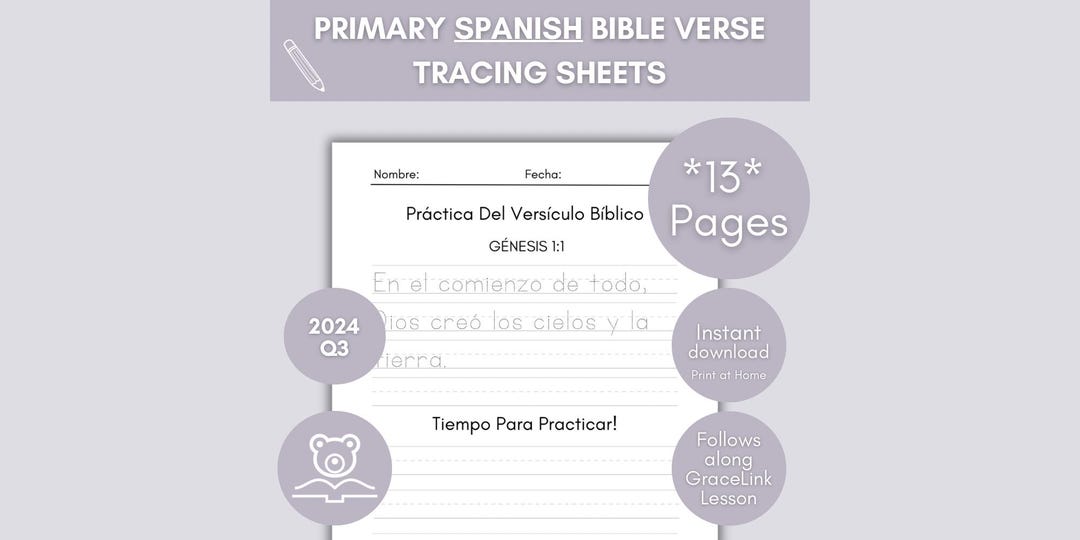 Spanish Primary Bible Verse Tracing Sheets Gracelink 2024 Q3 - Etsy