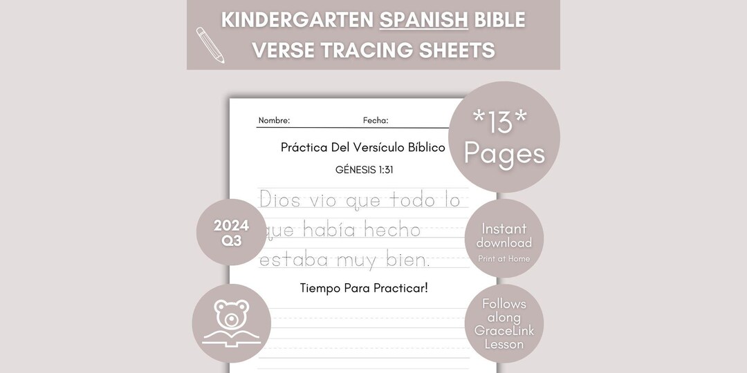 Spanish Kindergarten Bible Verse Tracing Sheets Gracelink 2024 Q3 - Etsy
