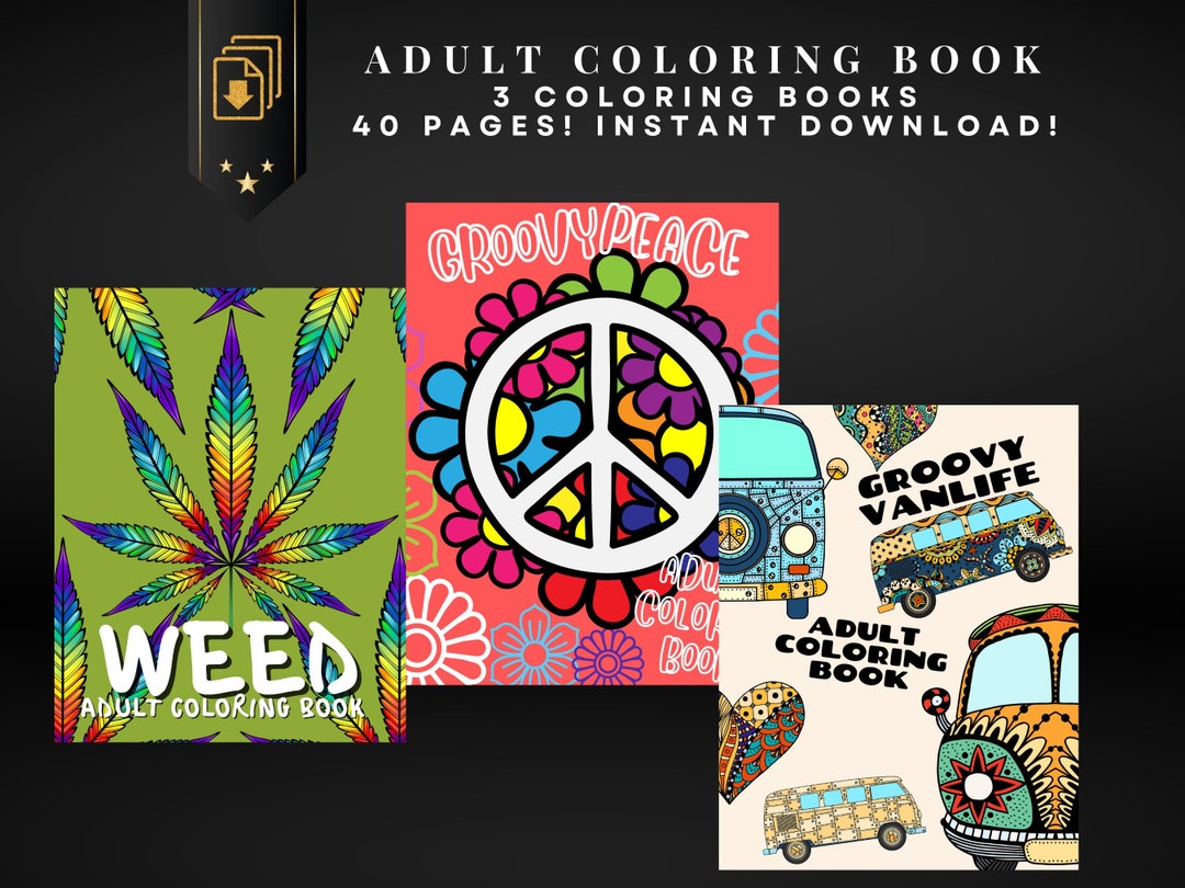 Groovy Adult Coloring Book: Peace Signs, Punch Buggies (digital ...