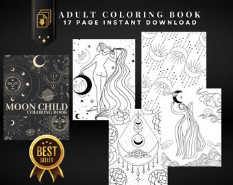 Cosmic Moon Child DIGITAL Adult Coloring Pages Adult Printable Coloring ...