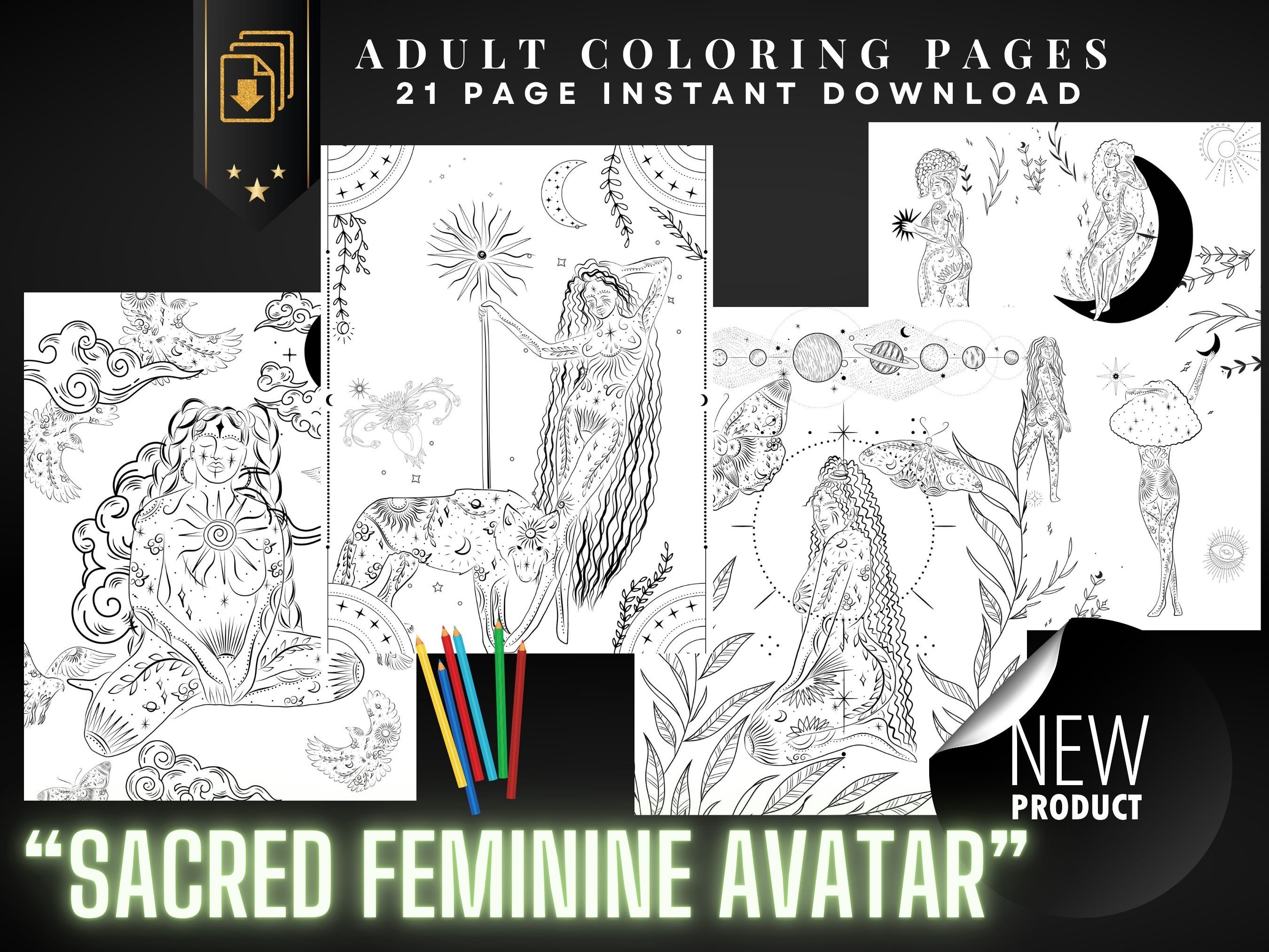 Sacred Feminine Energy Coloring Pages 21 Pages Adult Coloring Book ...