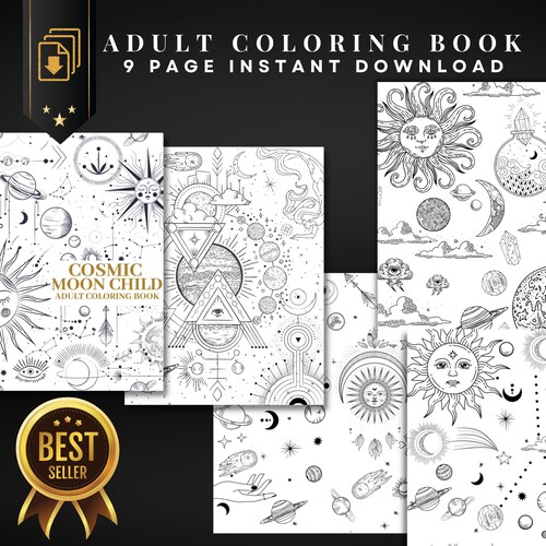 Cosmic Moon Child DIGITAL Adult Coloring Pages Adult - Etsy