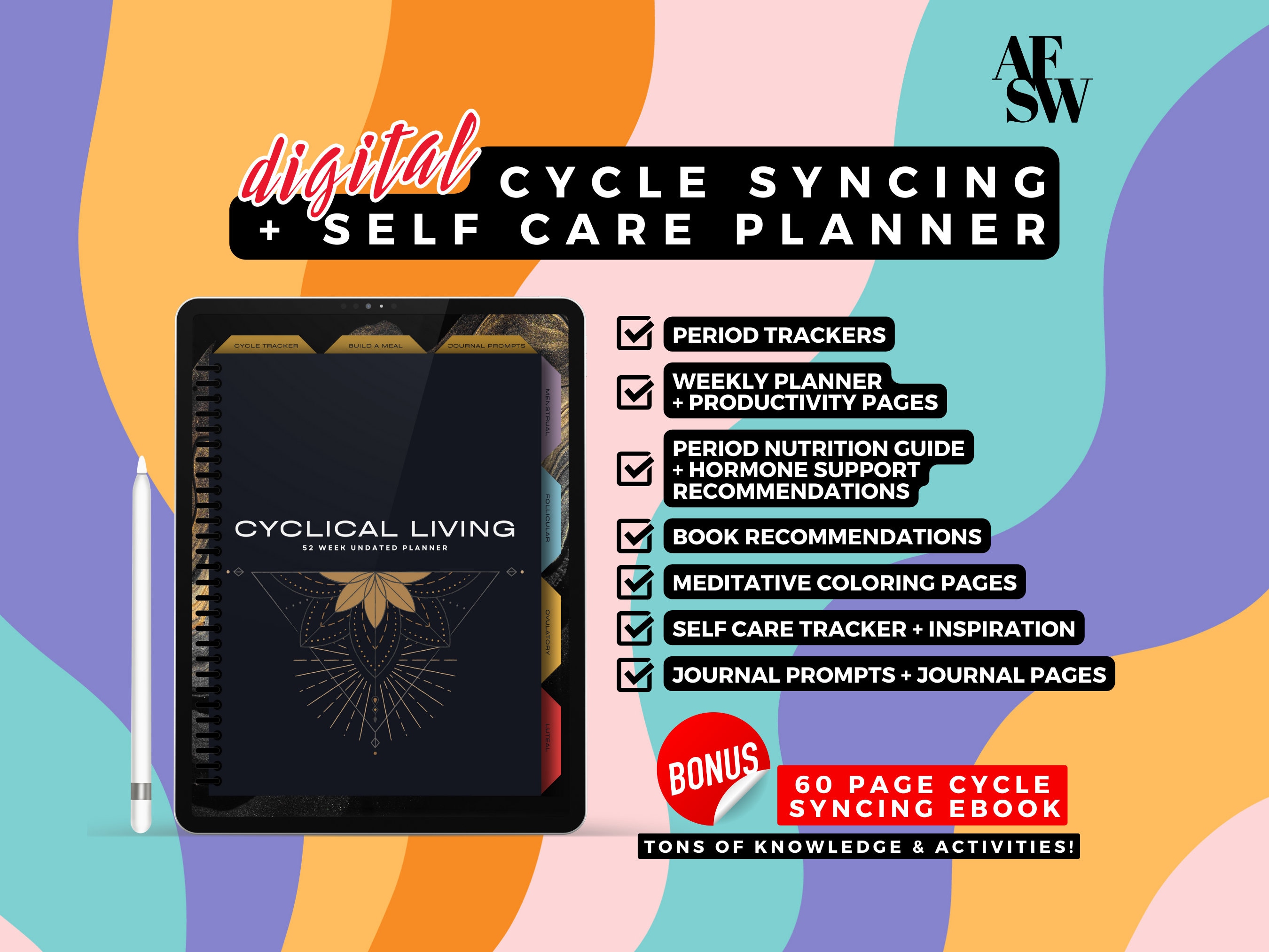 Cycle Syncing Planner DIGITAL Planner, 402 Pages Weekly Planner, Self Care, Period Tracker ...
