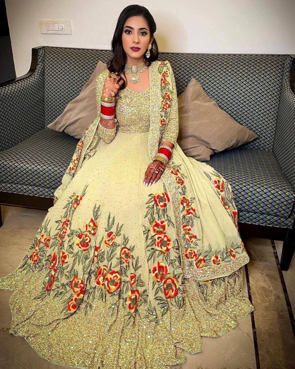 Georgette Gown With Embroidery Work,sequence Diamond Stone Work Gown ...