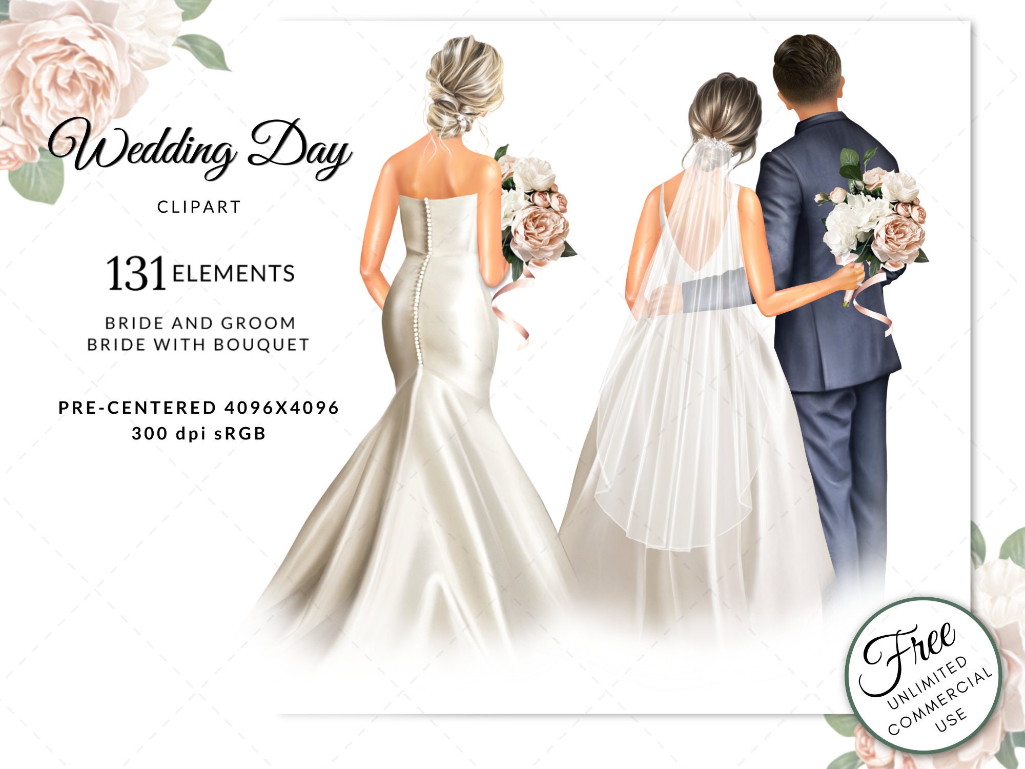 Married Couple Wedding Day Bride and Groom DIY Clipart Free - Etsy UK