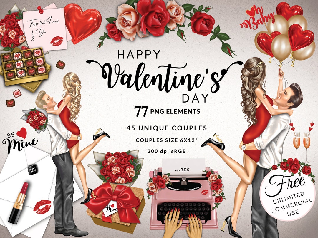 Happy Valentines Day Love Couple Clipart DIY, Free Commercial Use - Etsy