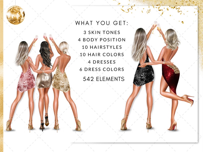 Party Girls Fashion Illustration Best Friends Sisters Clipart DIY, PNG ...