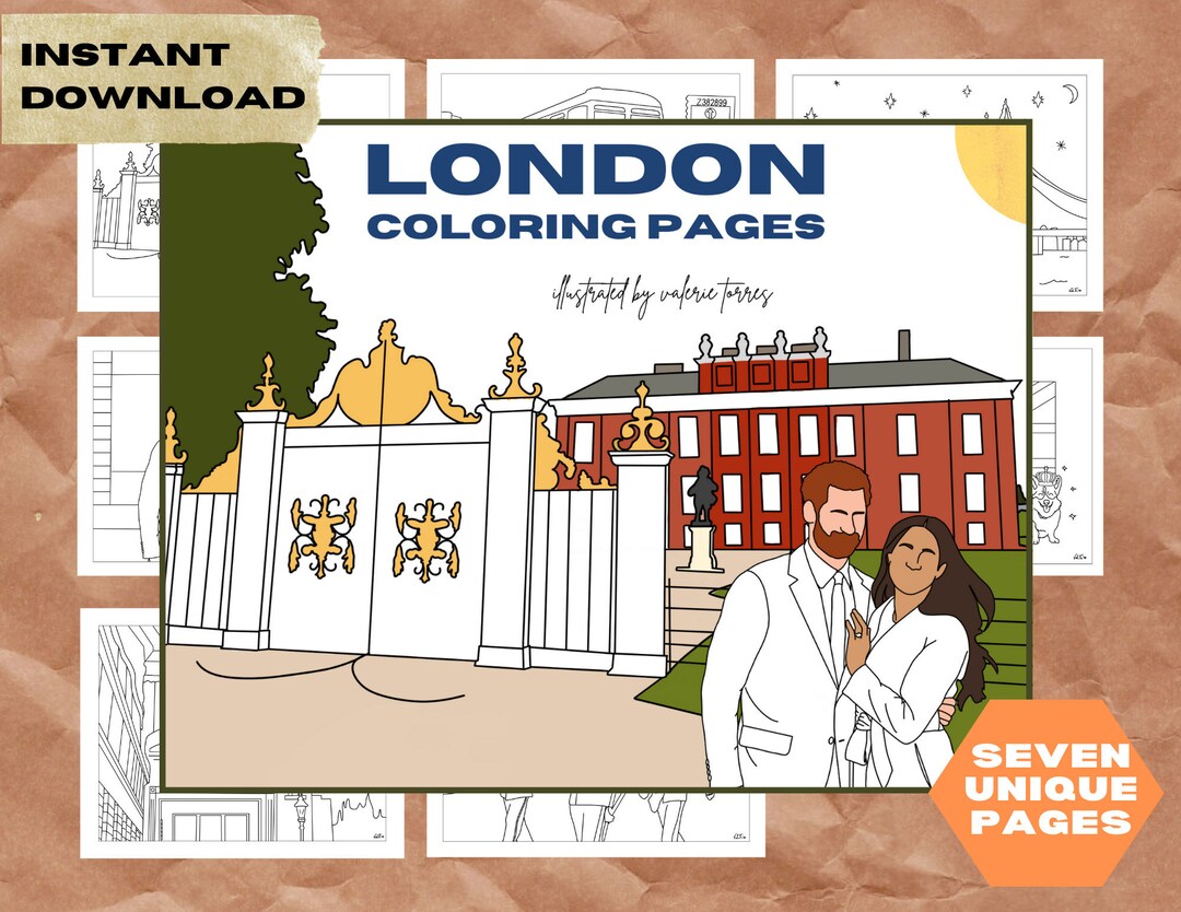 London Coloring Pages Printable PDF Harry and Meghan - Etsy
