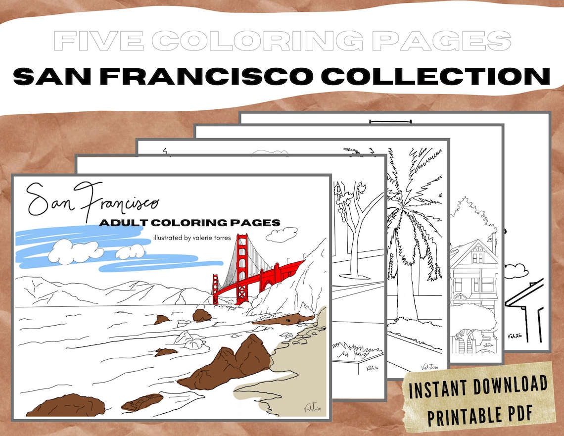San Francisco Printable Coloring Book Instant Download 5 - Etsy