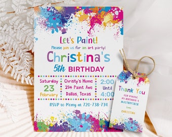 Rainbow Paint Splatter Birthday Invitation: Art Party Invite (digital ...