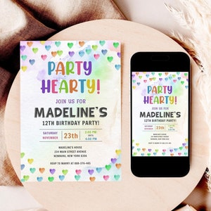 Editable Colorful Heart Birthday Invitation Template Rainbow Love ...