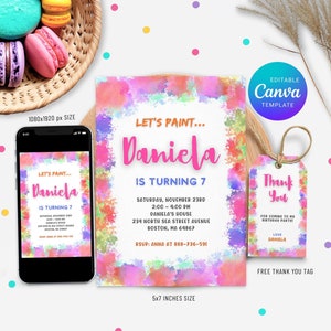 Editable Paint Splatter Birthday Invitation Template Canva Colorful ...