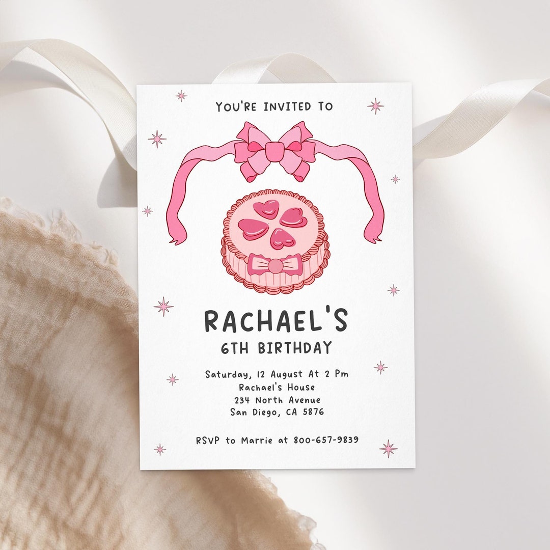 Editable Pink Bow Birthday Invitation Template Cute Coquette Party ...