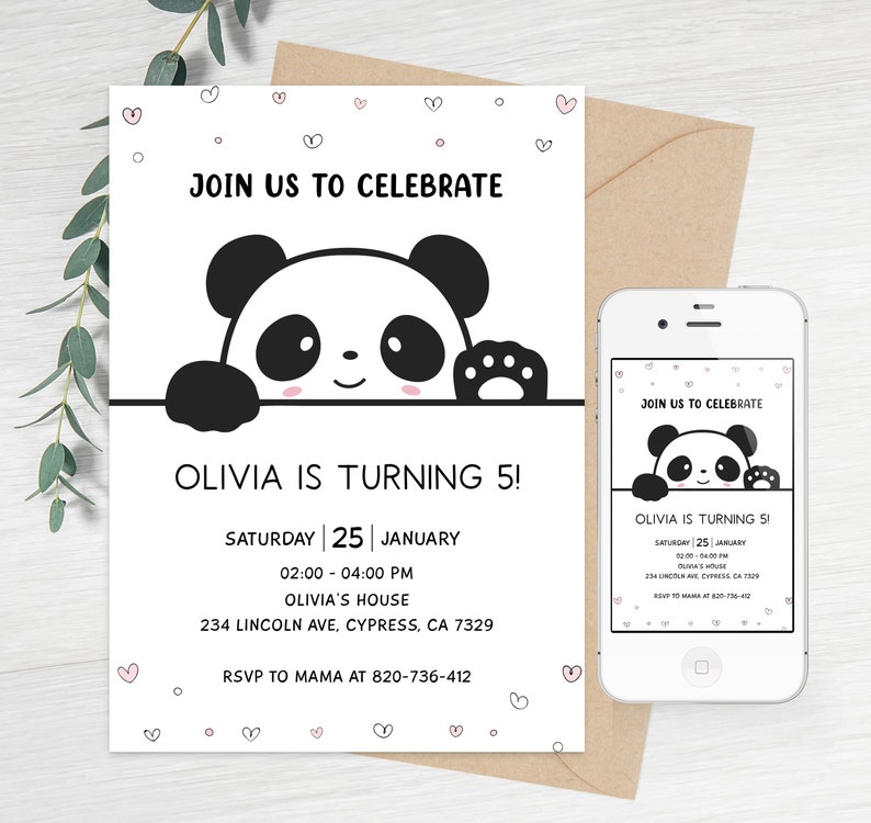 Panda Birthday Invitation Cute Panda Themed Party Panda | Etsy