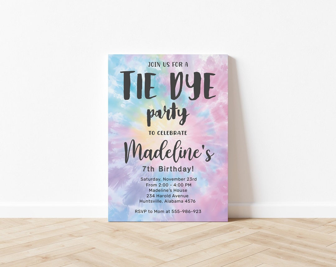 Tie Dye Birthday Invitation Template Tie Dye Birthday Themed Rainbow ...