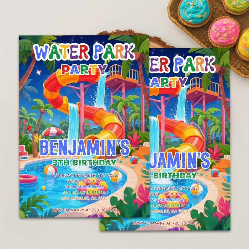 Editable Water Park Birthday Invitation, Canva Template (digital ...