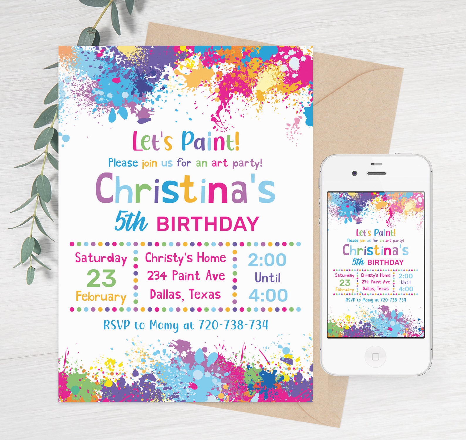 Rainbow Painting Birthday Invitation Painting Invitation Party Colorful ...