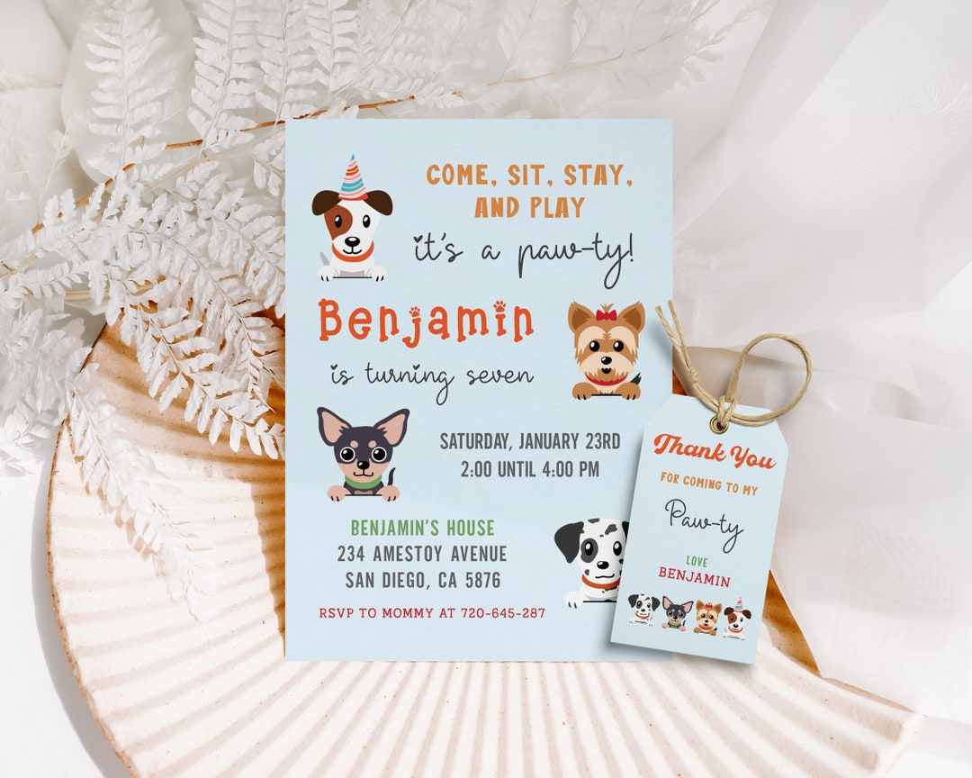 Dog Birthday Invitation Template, Puppy Invitation, Digital Pawty ...