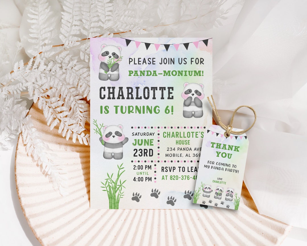 Cute Panda Birthday Invitation Panda Bamboo Party Panda Birthday Invite ...