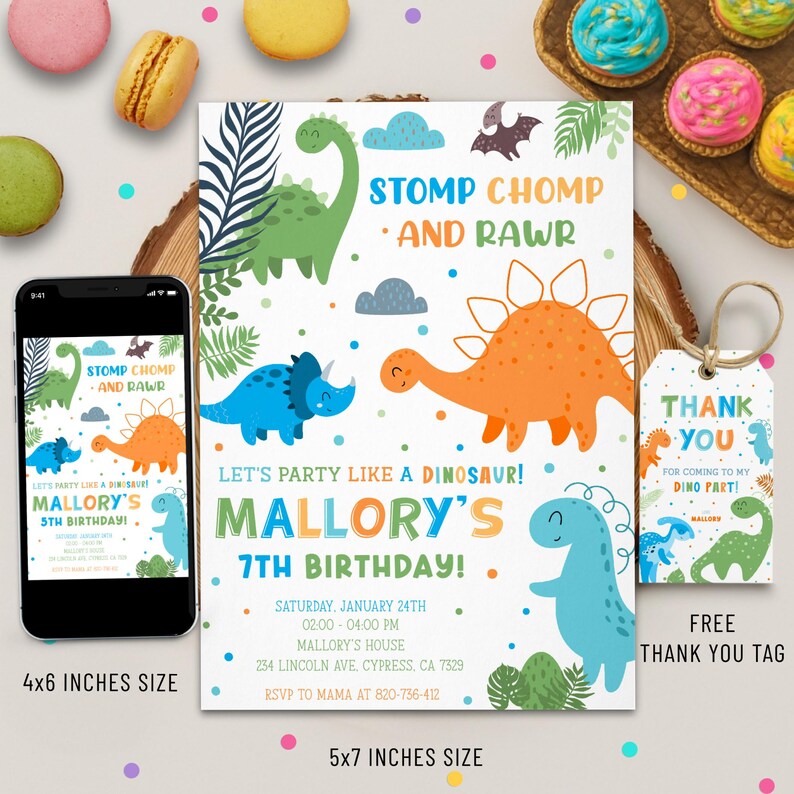 Editable Dinosaur Party Invitation, Prehistoric Dino Theme Birthday ...