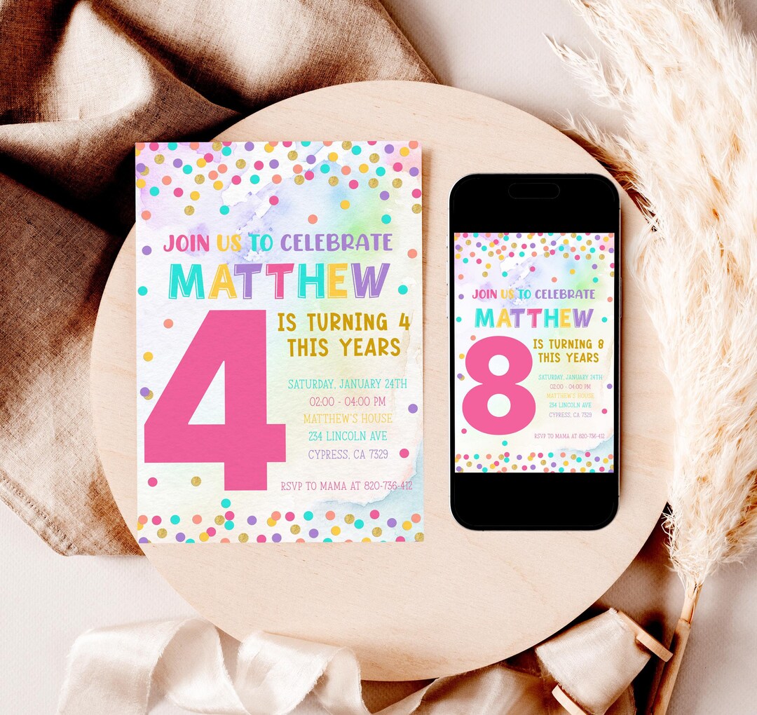 Editable Confetti Birthday Invitation Template, Colorful Confetti ...