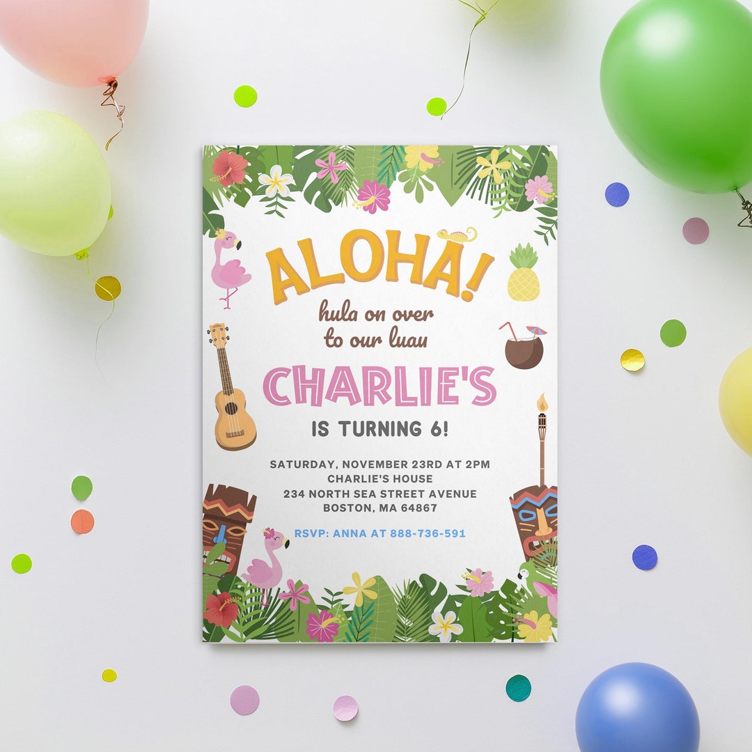 Tropical Birthday Invitation Template Aloha Paradise Invite Tropical ...