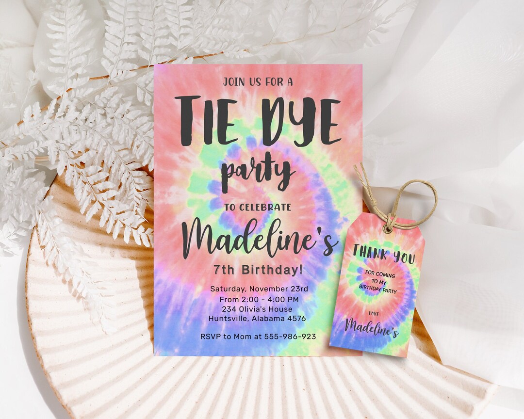 Tie Dye Birthday Invitation Template Tie Dye Themed Birthday - Etsy