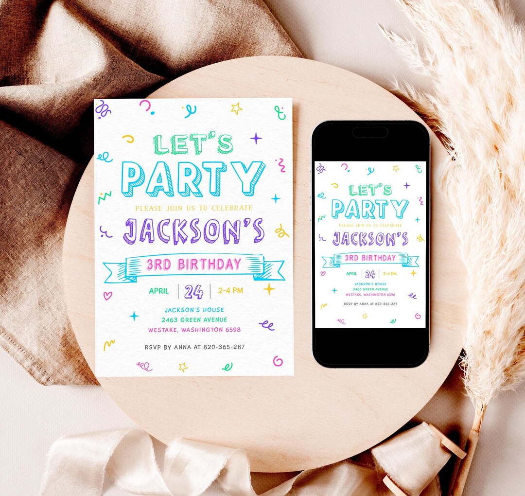 EDITABLE Simple Birthday Invitation Template, Colorful Invitation ...