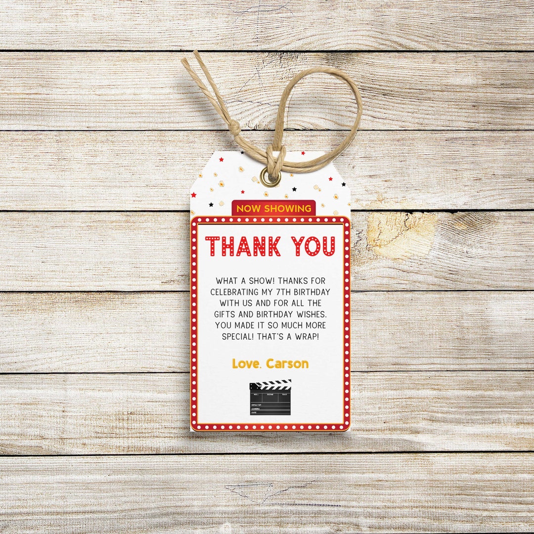 Movie Birthday Thank You Tag Cinema Birthday Favor Tag Watch Party ...