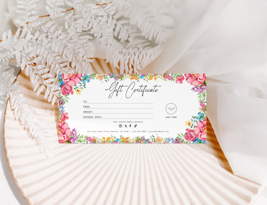Wild Flower Gift Certificate Template Flower Bloom Gift Voucher Rose ...