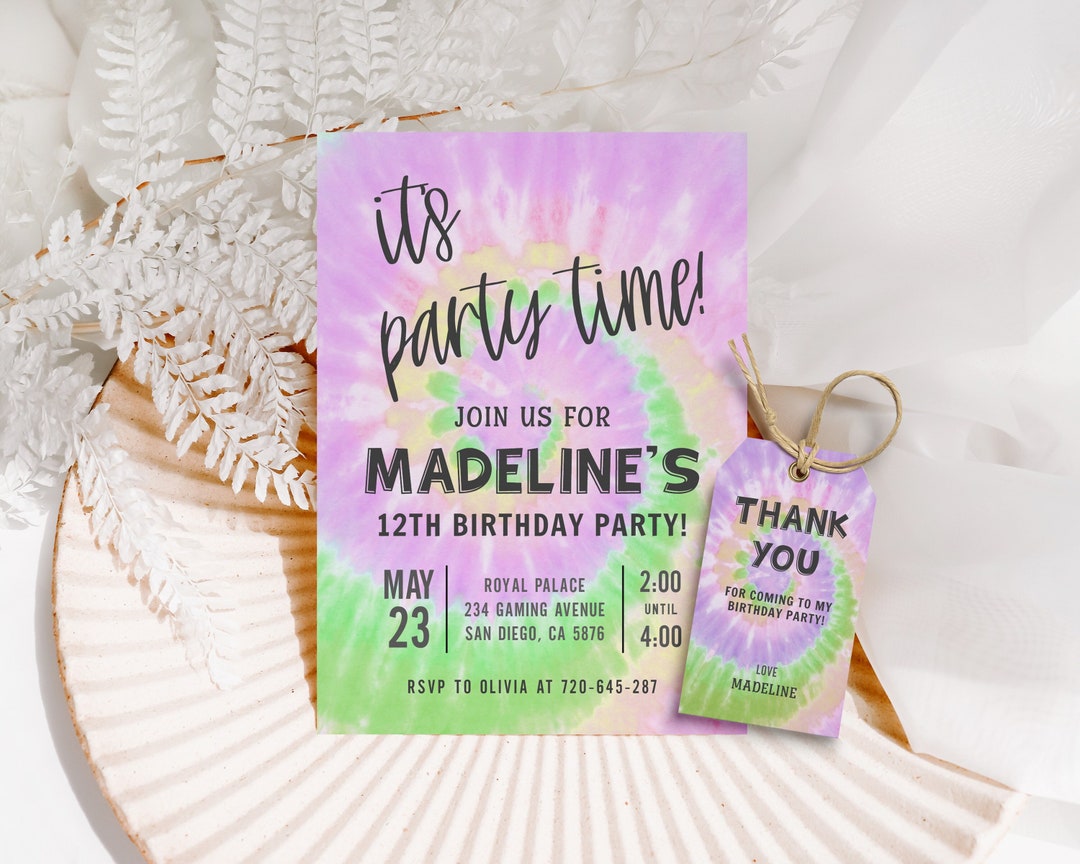 Tie Dye Birthday Invitation Tie Dye Themed Birthday Invitation - Etsy