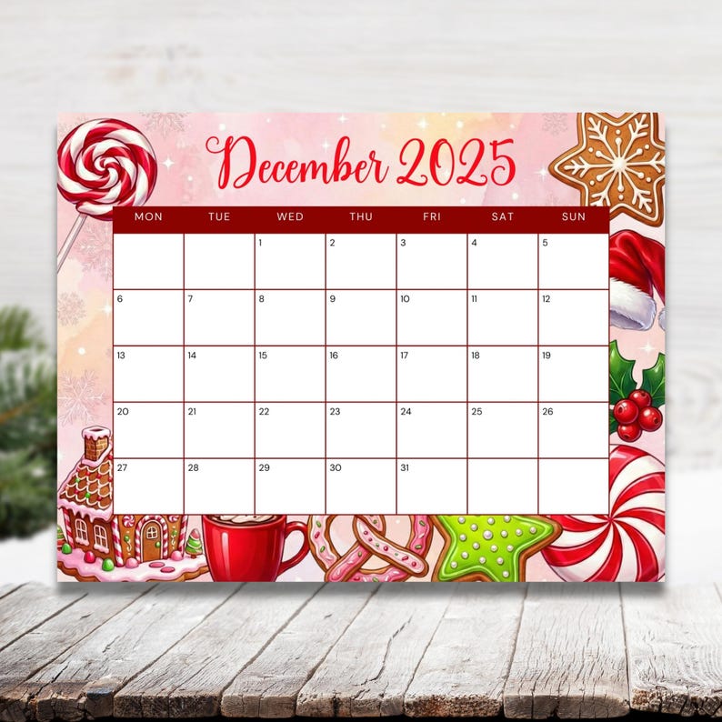 Editable Christmas Calendar 2025, Printable Holiday Planner (digital ...