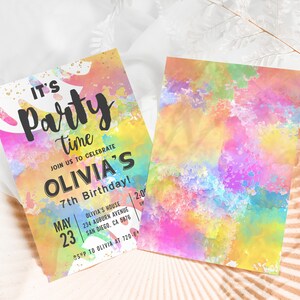 Paint Splatter Birthday Invitation Watercolor Splash Invitation Paint ...