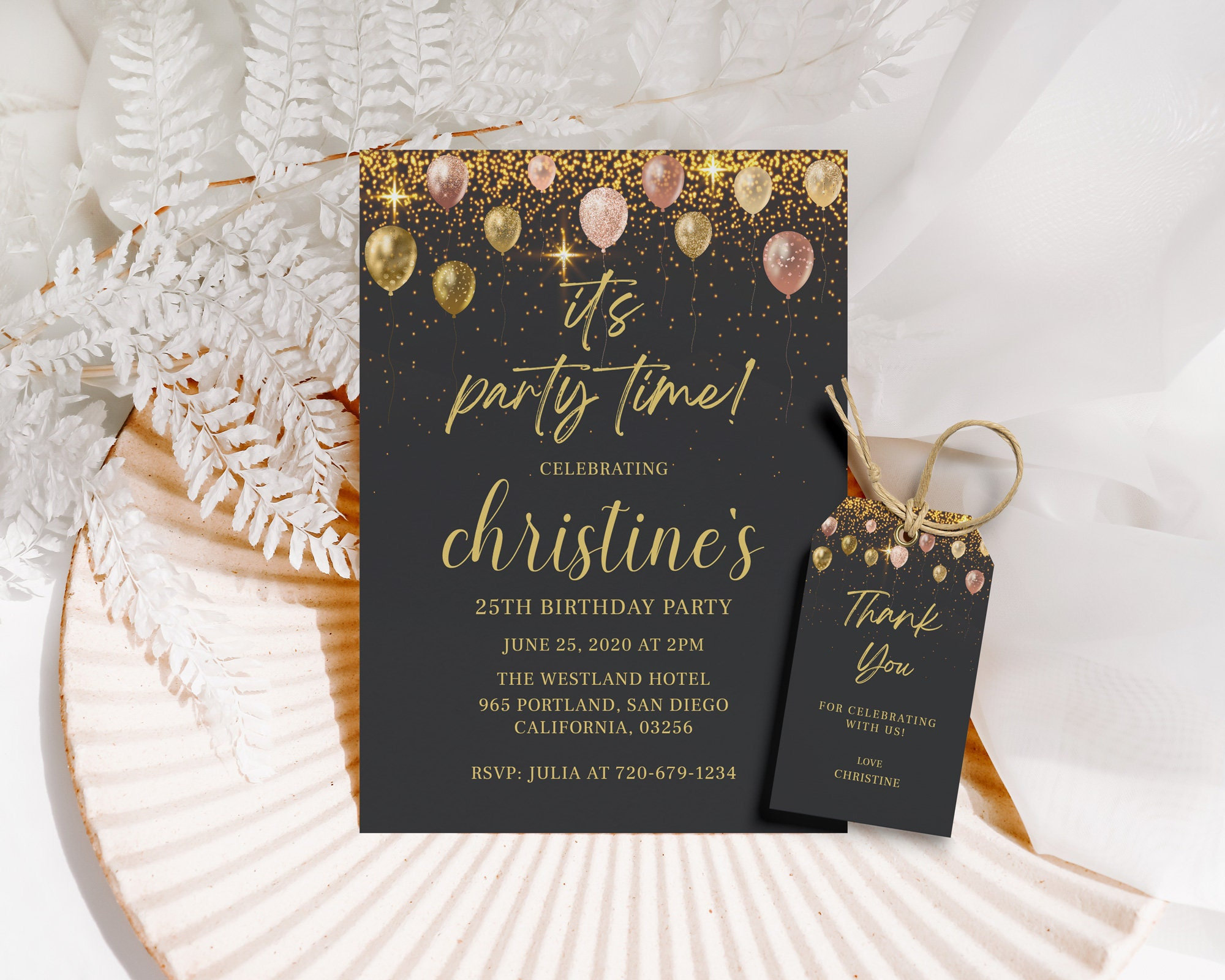 Gold Glitter Balloon Birthday Invitation Gold Glitter Birthday Etsy