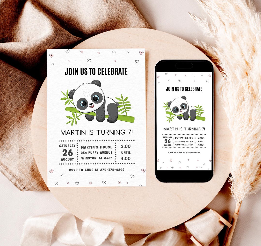Panda Birthday Invitation Template Safari Jungle Party Invite Panda ...