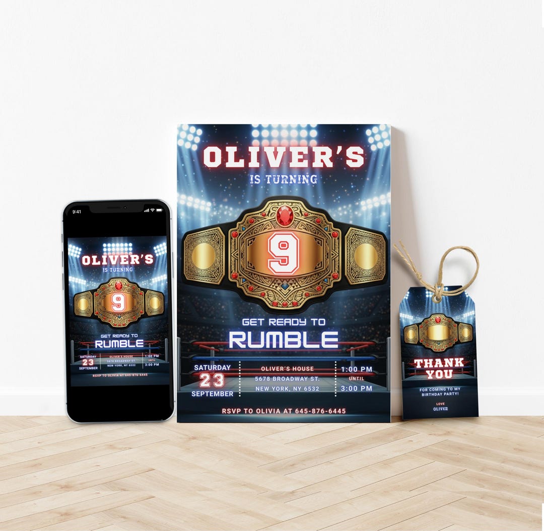Editable Wrestling Birthday Invitation, Championship Belt Party Invite ...