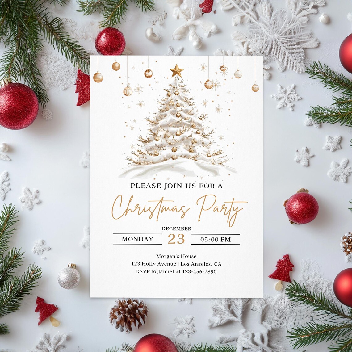 Gold Christmas Tree Party Invitation Template (digital Download) - Etsy