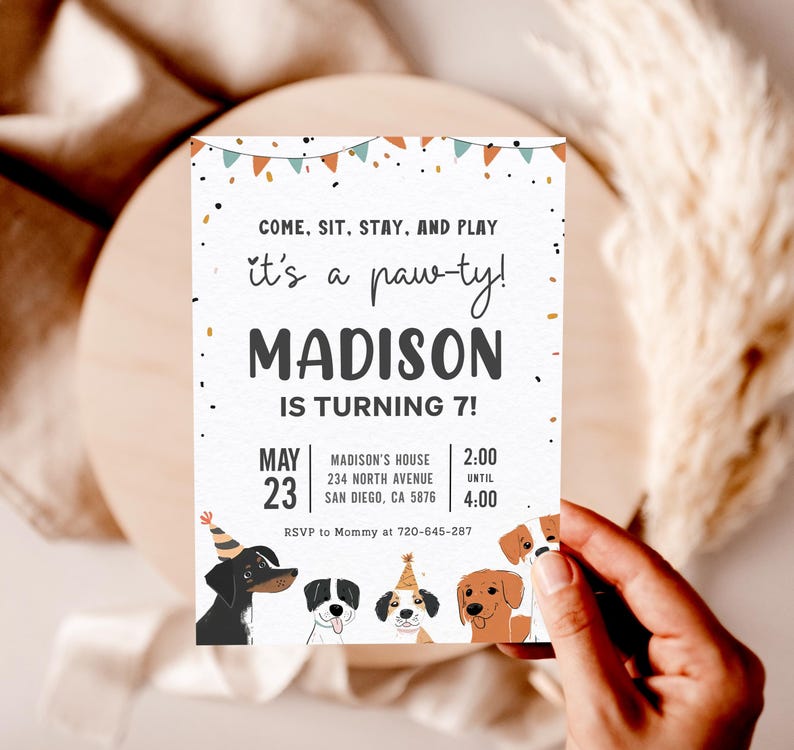Editable Dog Birthday Invitation Template: Puppy Party Confetti Invite ...