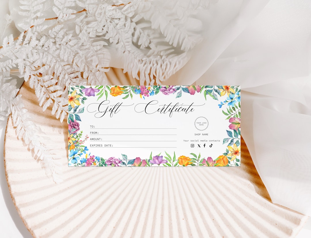 Flower Gift Certificate Template Cream Flower Gift Voucher Rose Flower ...