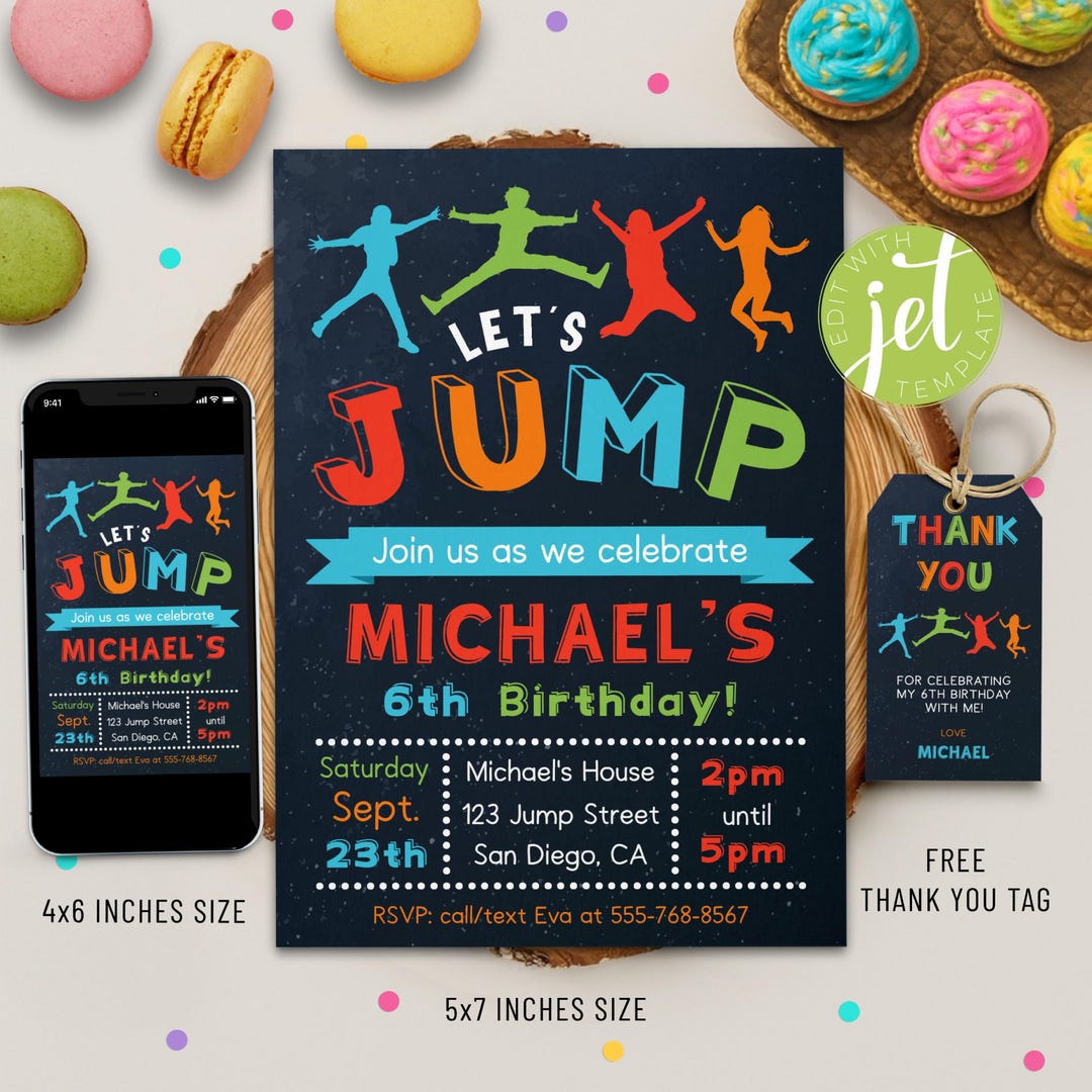 Editable Jump Birthday Invitation Template Playground Party Invitation ...