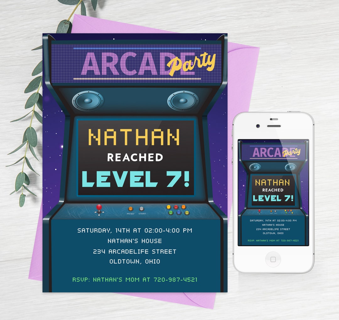 Arcade Birthday Invitation Template Gaming Invitation Retro - Etsy