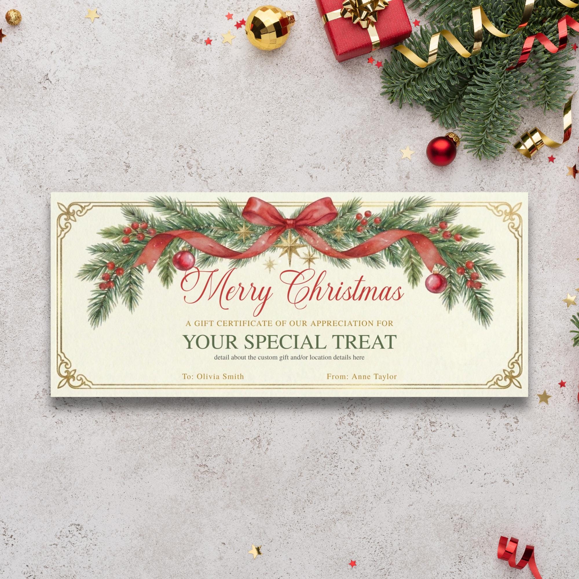 Editable Christmas Gift Certificate Template, Personalized Gift ...