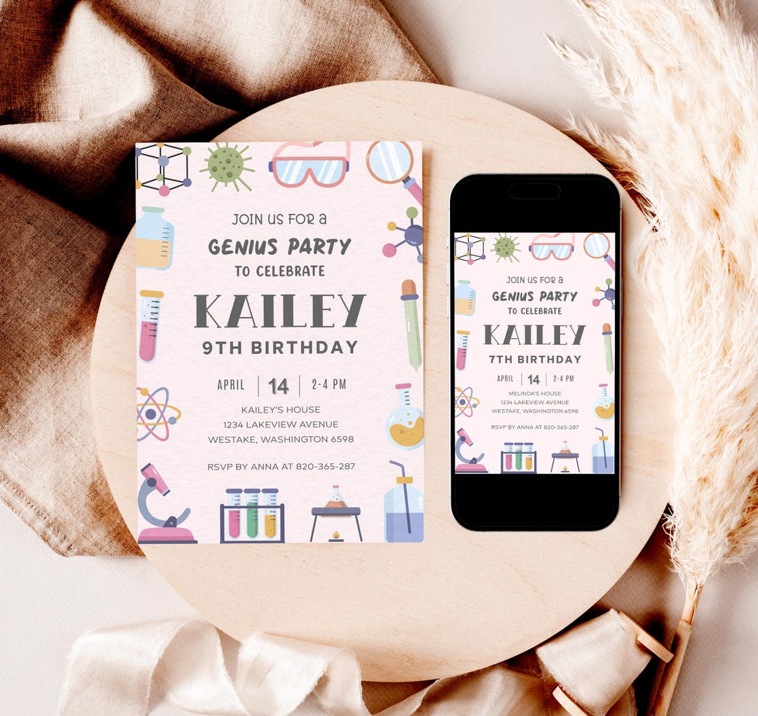 Editable Science Birthday Invitation Template, Scientist Invitation ...