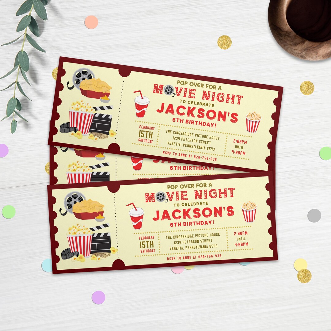 Editable Movie Ticket Birthday Invitation Template Movie Night Party ...