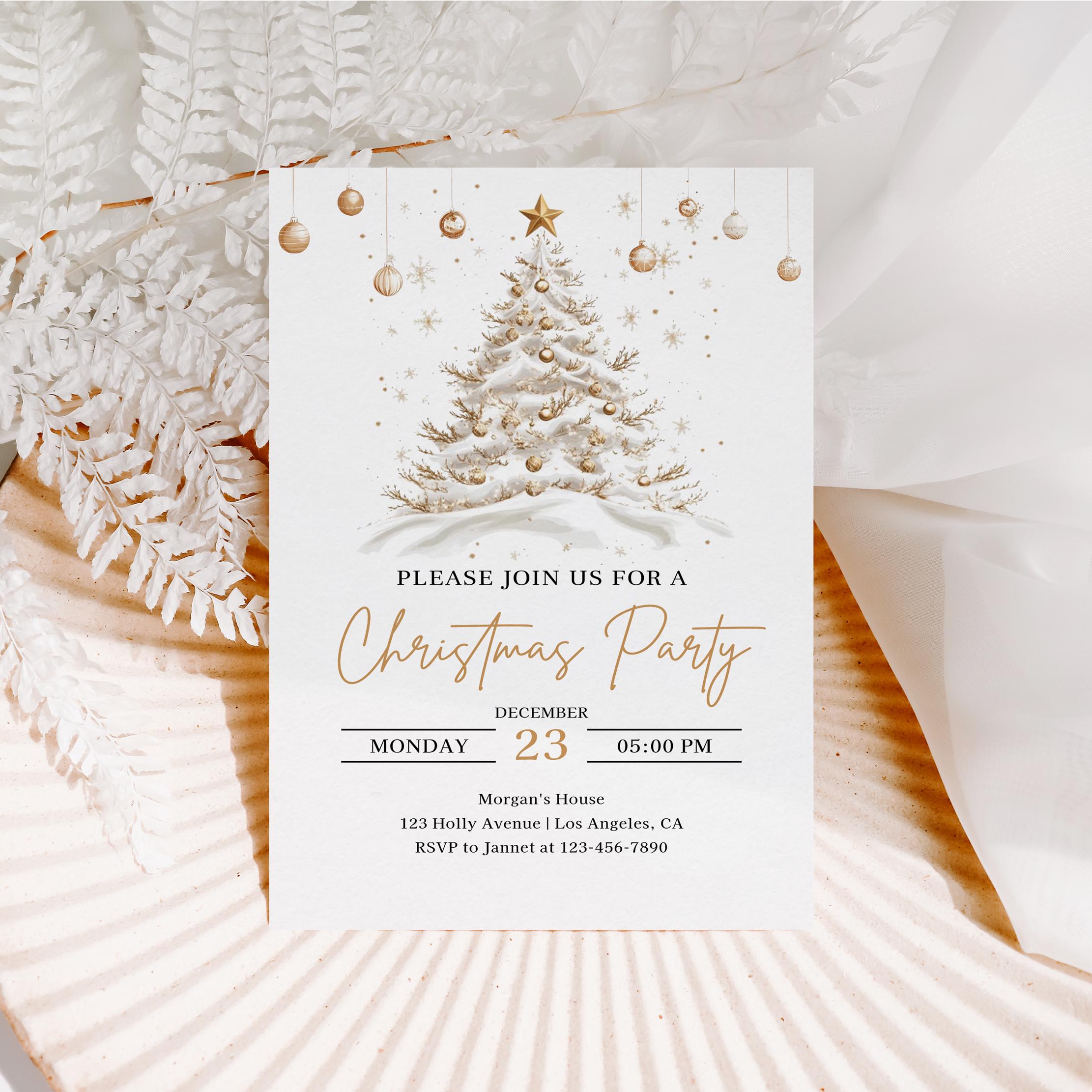 Gold Christmas Tree Party Invitation Template (digital Download) - Etsy