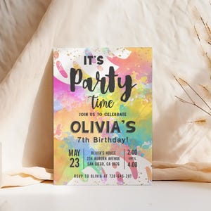 Paint Splatter Birthday Invitation Template, Watercolor Splash ...
